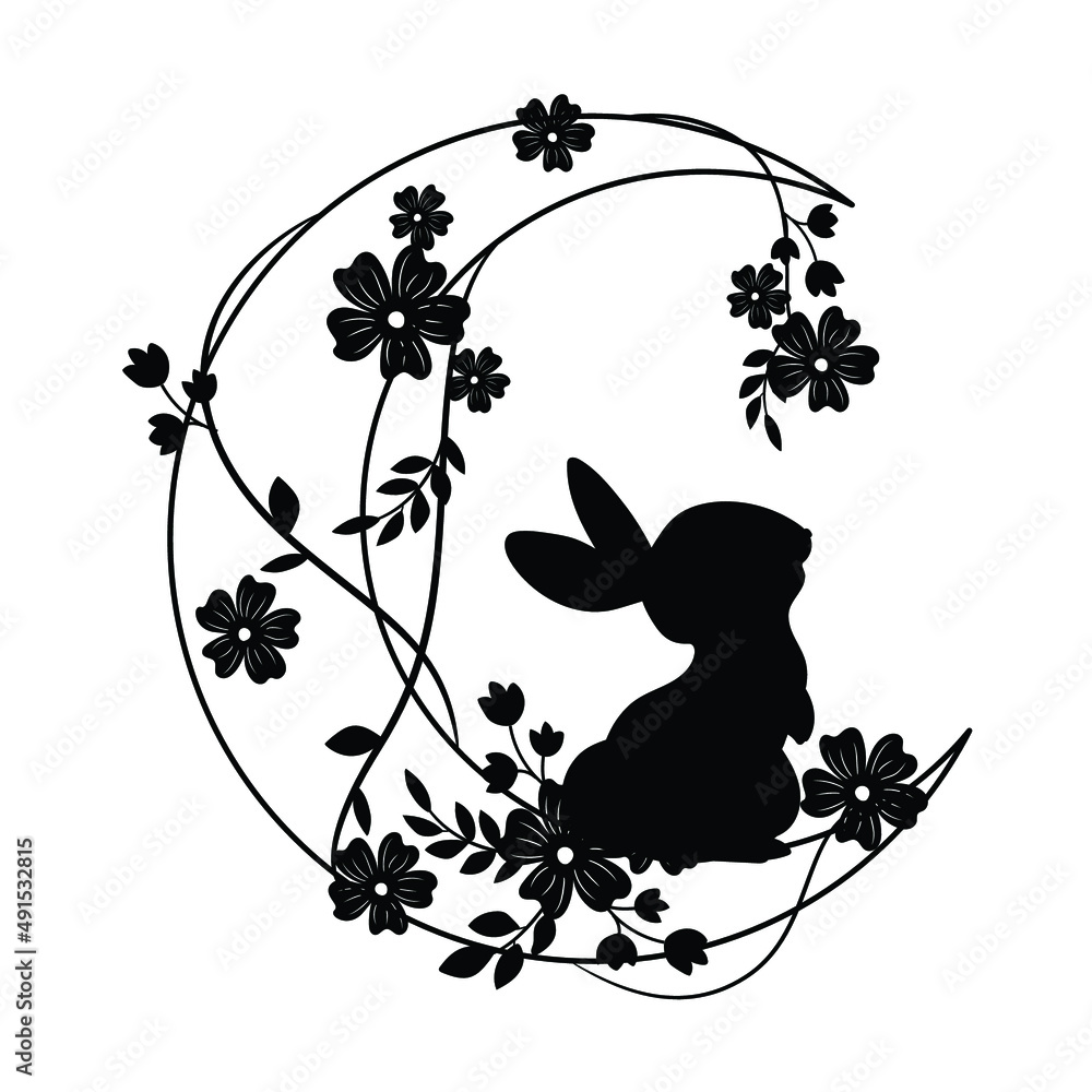 Moon Bunny, Silhouette rabbit on The moon, vector illustration Stock ...