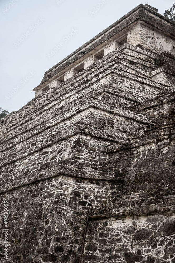 Detail of a ruin at Palenque, Chiapas, Yucatán, Mexico. The Temple of ...