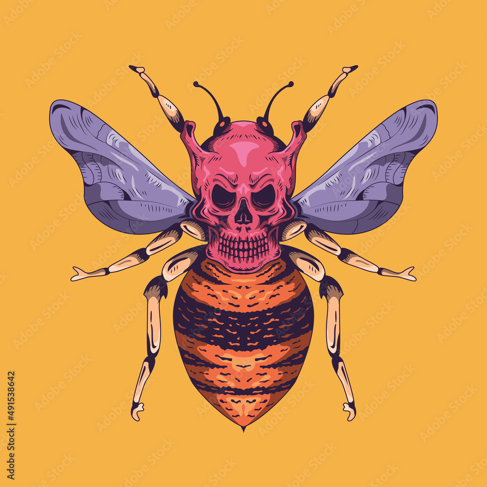 Bee and skull vector illustration Stock Vector | Adobe Stock