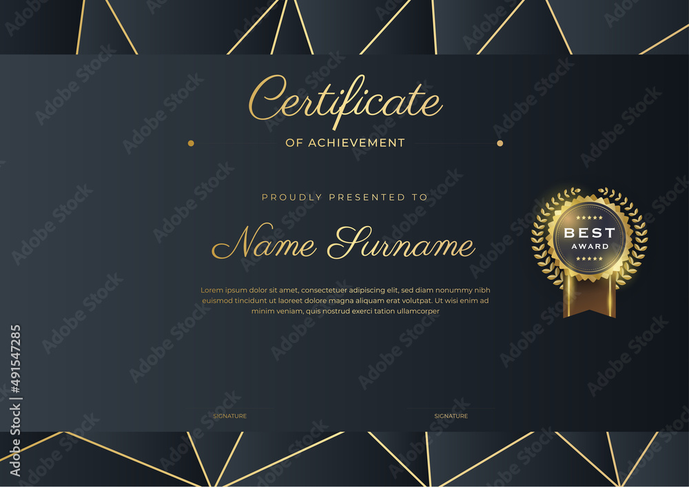 Gold black certificate design in professional style. Elegant, clean and ...
