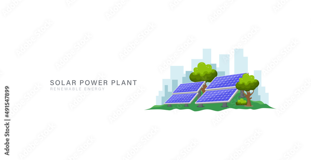Solar energy power plant for green electric industry vector ...