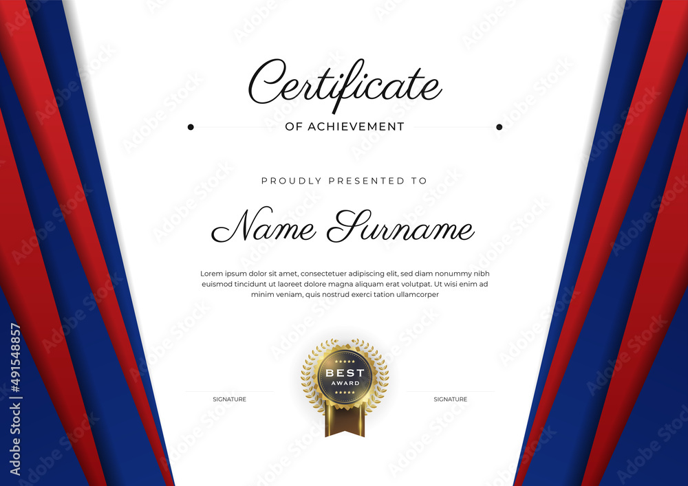 Blue and red certificate design in professional style. Elegant, clean ...