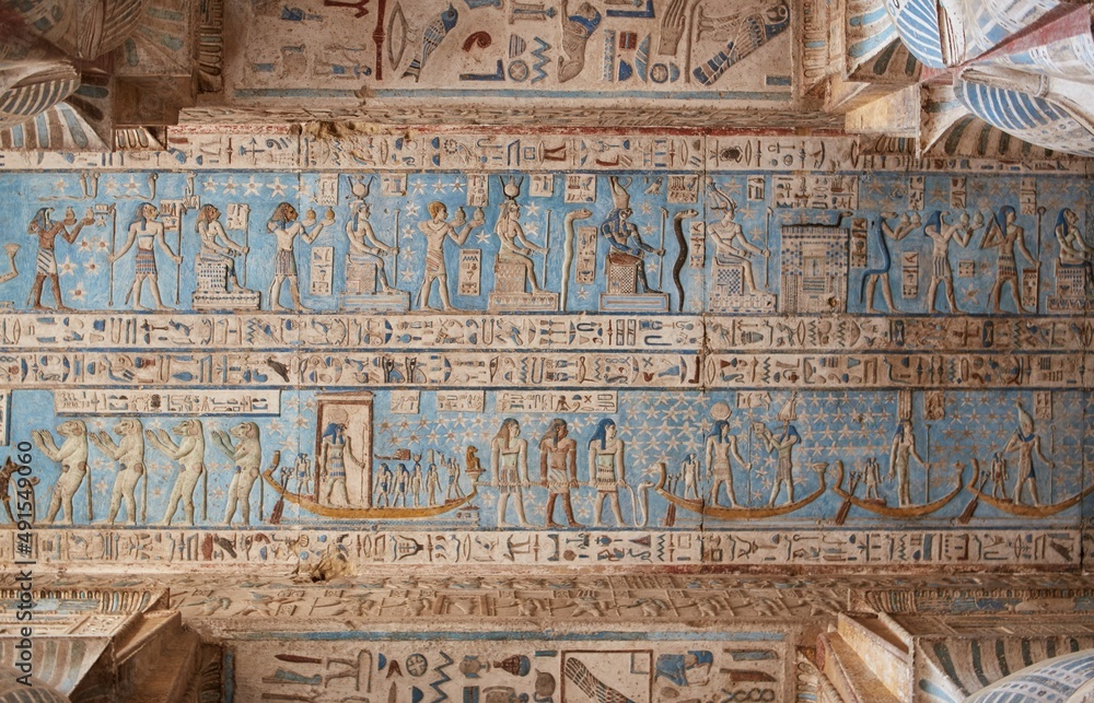 The Stunning Ceiling Art of Egypt's Dendera Temple Stock Photo | Adobe ...