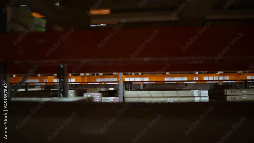 Warehouse with cardboard boxes inside on pallets racks, logistic center ...