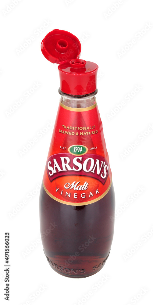 Sarson's traditional brewed and matured malt vinegar in a glass shaker ...