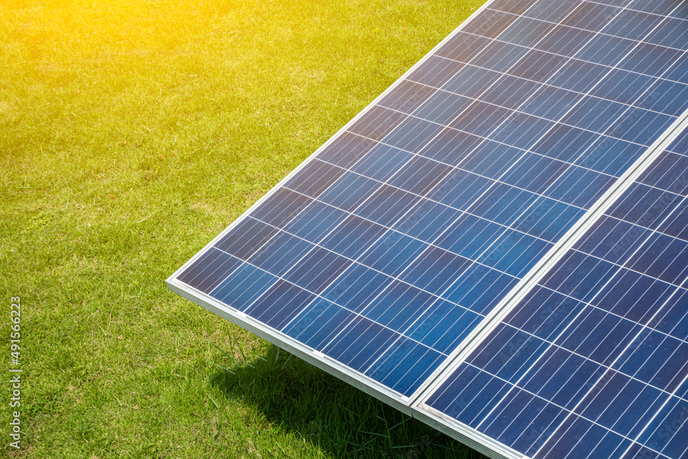 Panel of solar cells generating electricity using solar energy ...