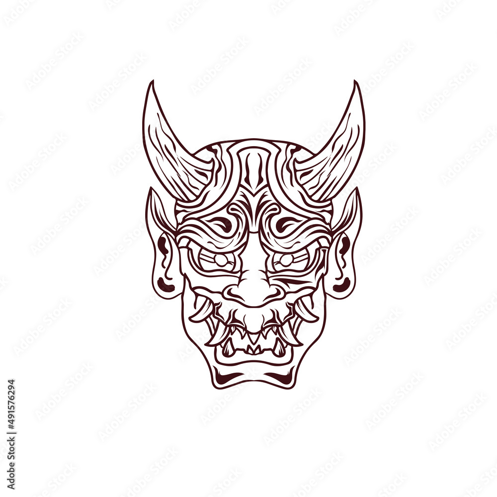 Hand drawn outline Tattoos Green demons Hannya the traditional japanese ...