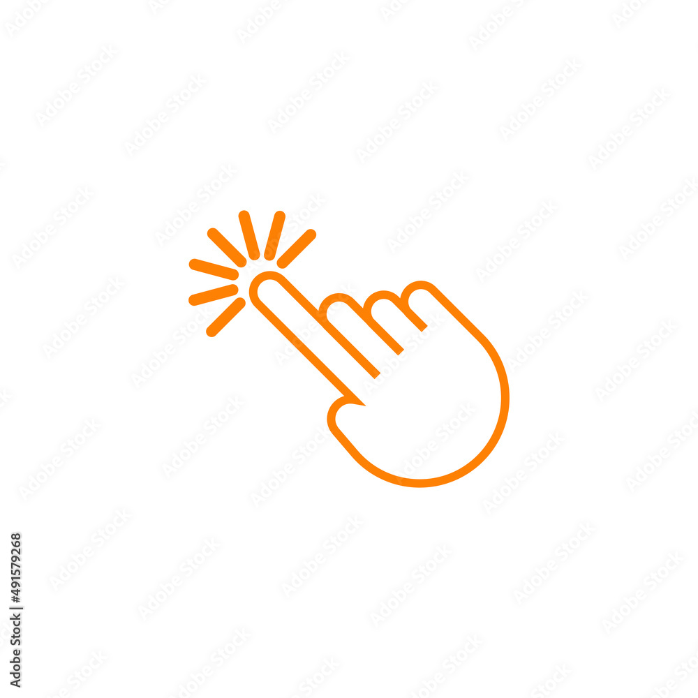 eps10 vector illustration of an orange outline hand click icon, pointer ...