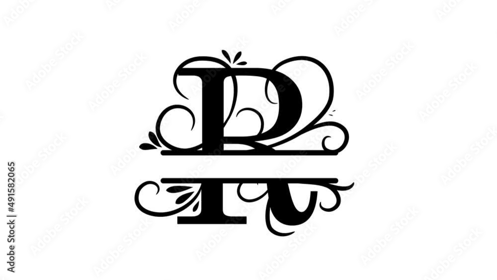 Letter R. Animated logo. Monogram, split letter R. Vintage style, twigs ...