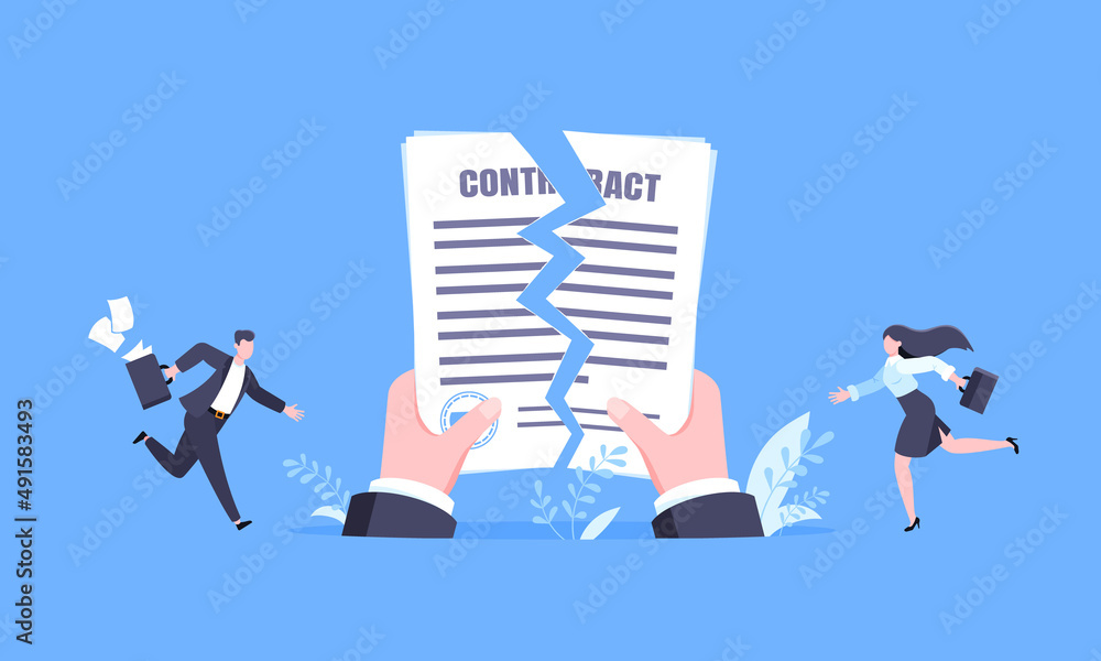 Contract cancellation business concept. Terminated tearing contract ...