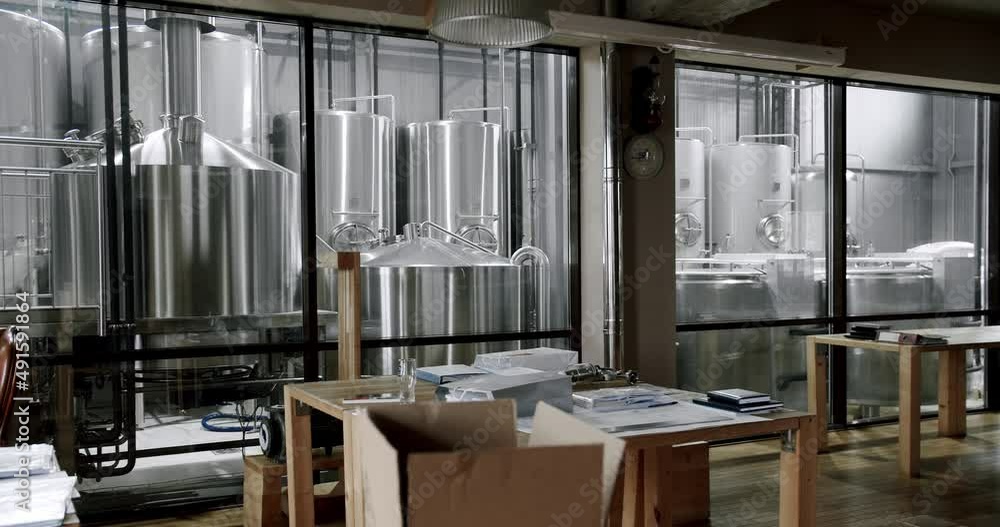 Modern tank for mashing malt for brewing beer in brewery plant. Brewing ...