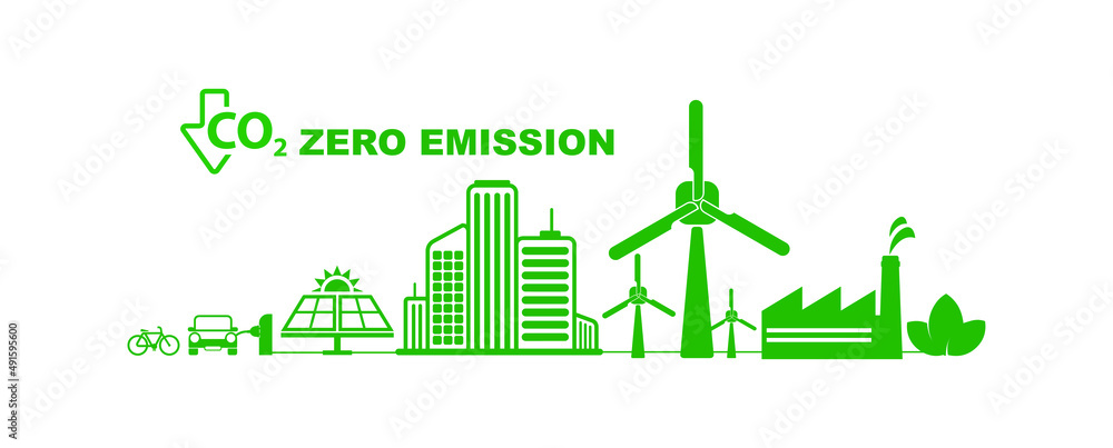 reducing CO2 emissions to stop climate change. green energy background ...
