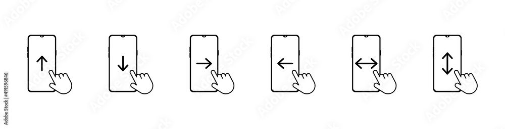 Smartphone icon set with hand cursor. Touch screen, hand click icon set ...