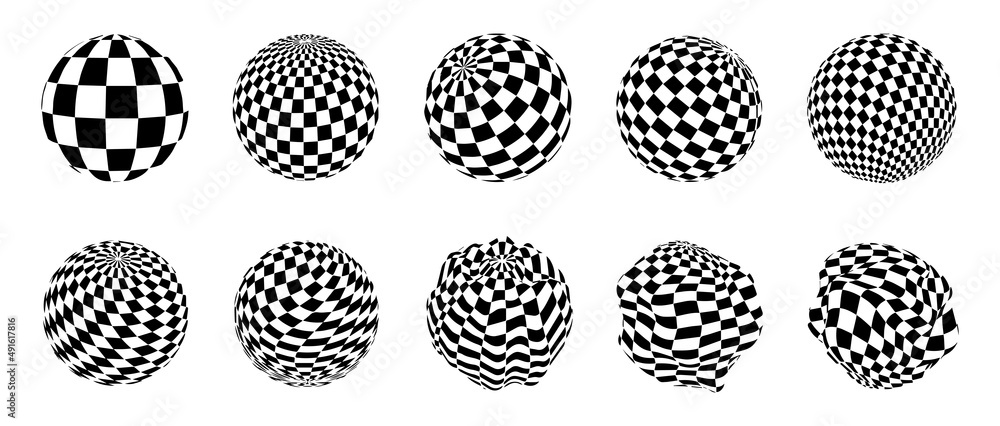 Set of checkerboard textures on spheres. Spheres from twisted stripes ...