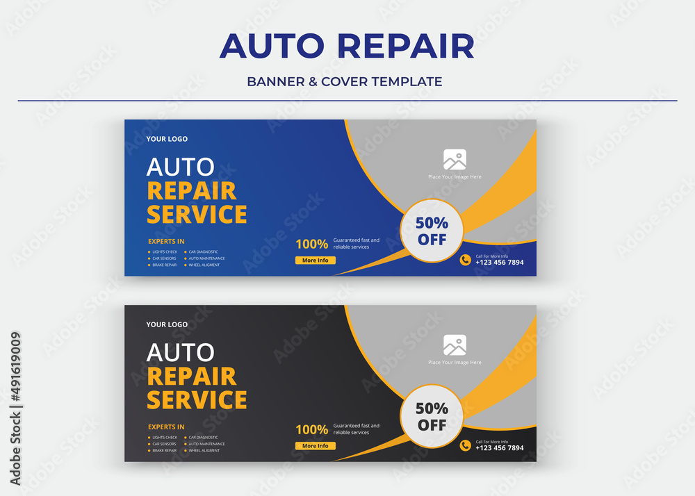 Auto repair service Banner, Auto repair social media cover, banner ...