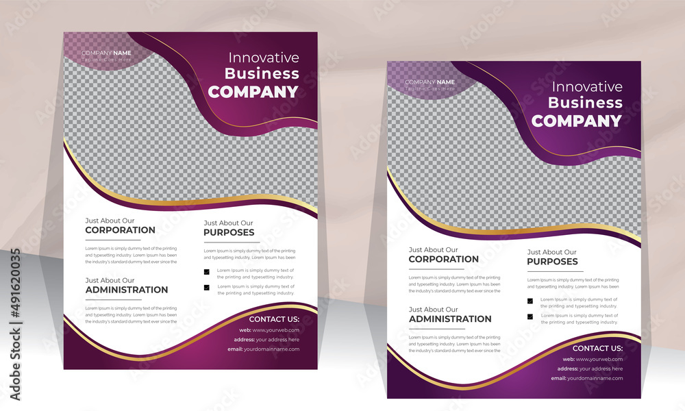Modern Business Abstract Purple Flyer Design Template or Brochure cover ...