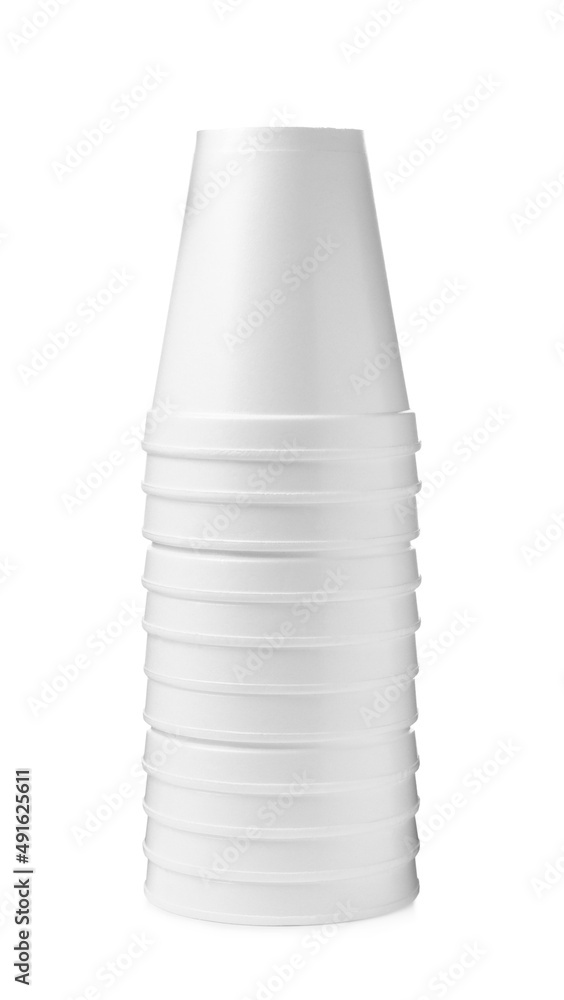Stack of styrofoam cups on white background Stock Photo | Adobe Stock