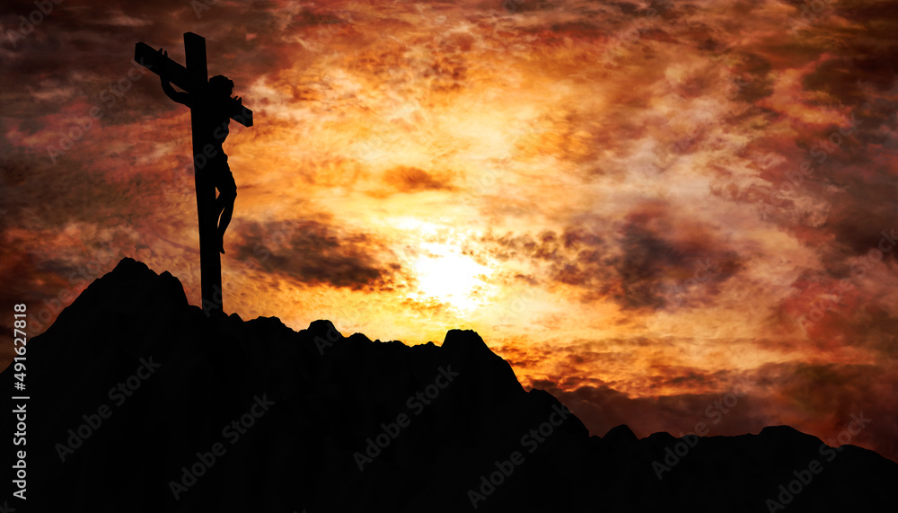 Poster Jesus Christ crucified on the cross at Calvary hill – Wall Art | UkPosters