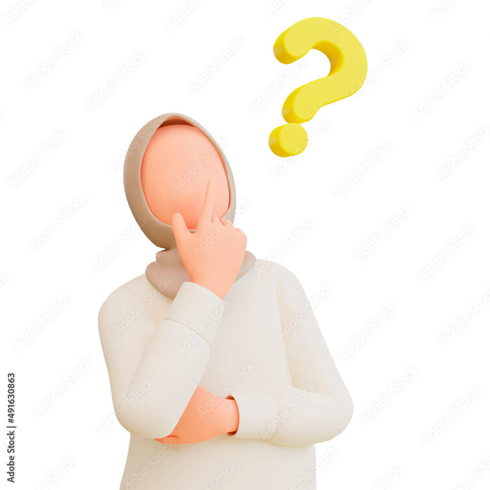 3d render character muslim woman with question mark Stock Illustration ...