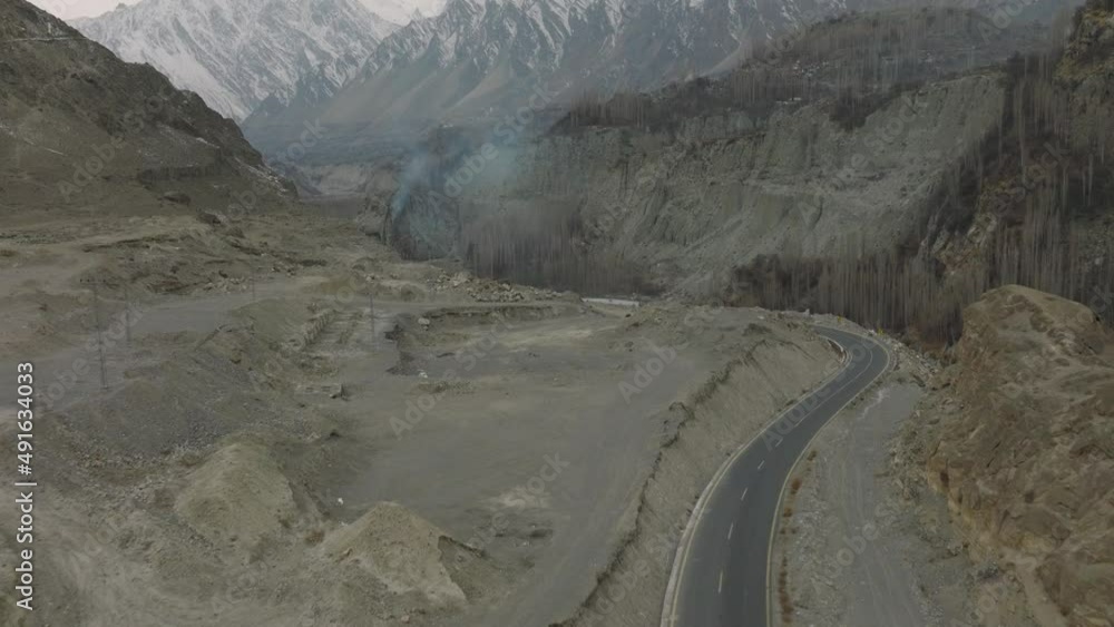 Panorama autumn scenery of sharp curve of blue turquoise stream of ...