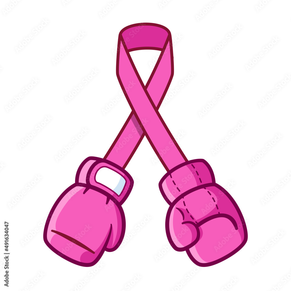 Pink boxing gloves and ribbon on isolated white background. Breast ...