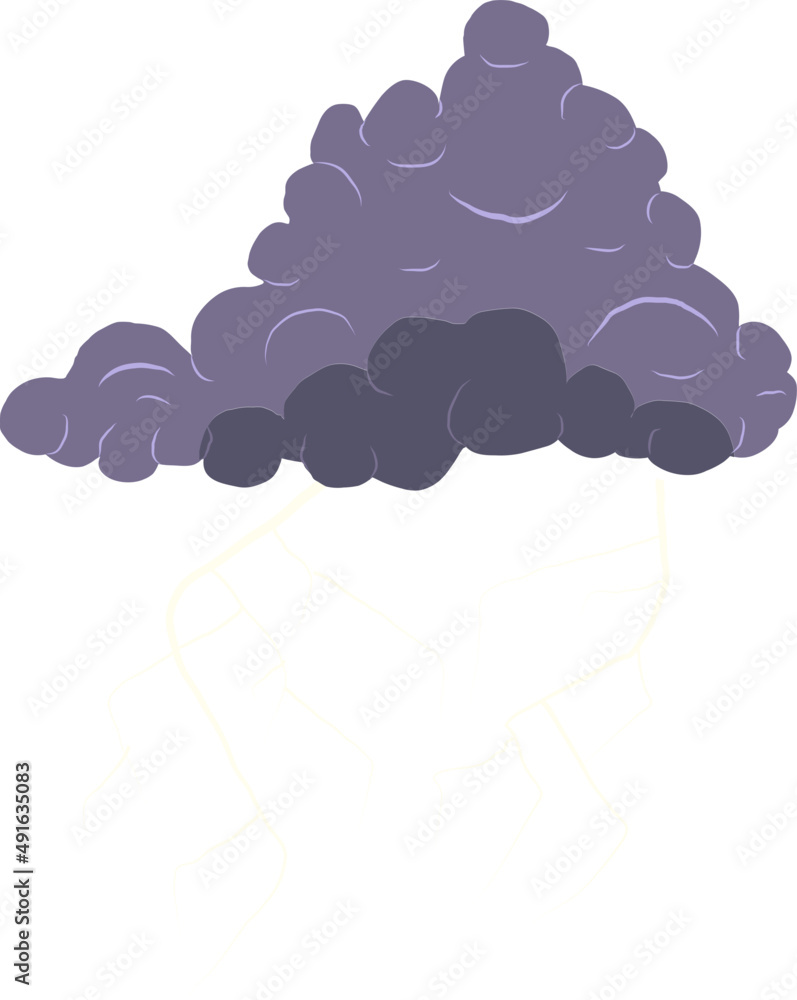 Dark fluffy cartoon cloud with lightning, storm weather illustration Stock Vector | Adobe Stock