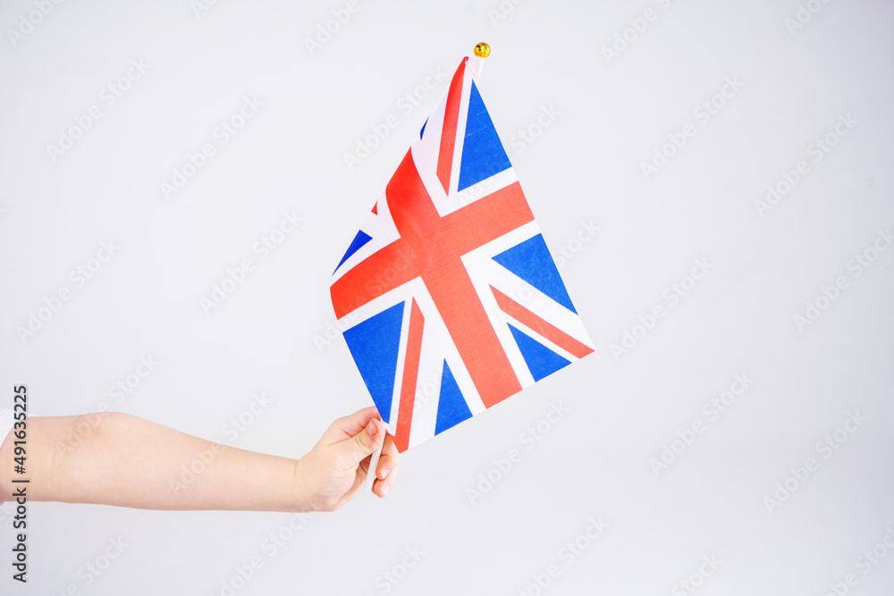 British hand flag waving on white background Stock Photo | Adobe Stock