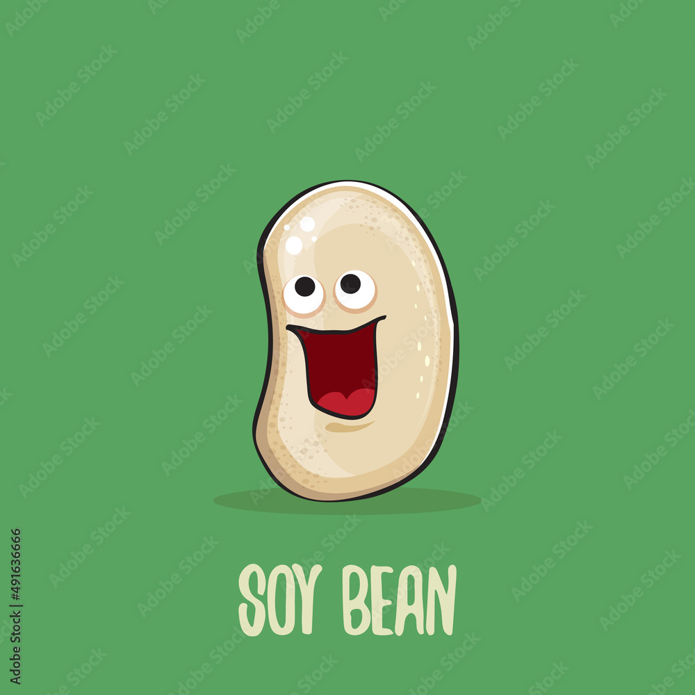 vector funny cartoon cute soybean character isolated on green ...