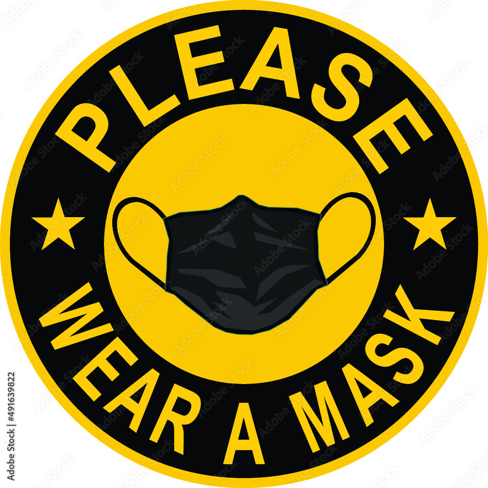 Vector attention sign, please wear mask avoid covid-19 virus black ...