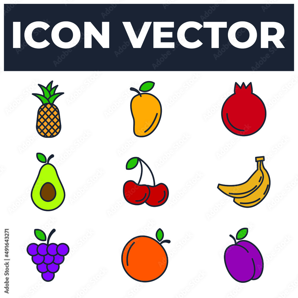set of Fruits elements symbol template for graphic and web design ...