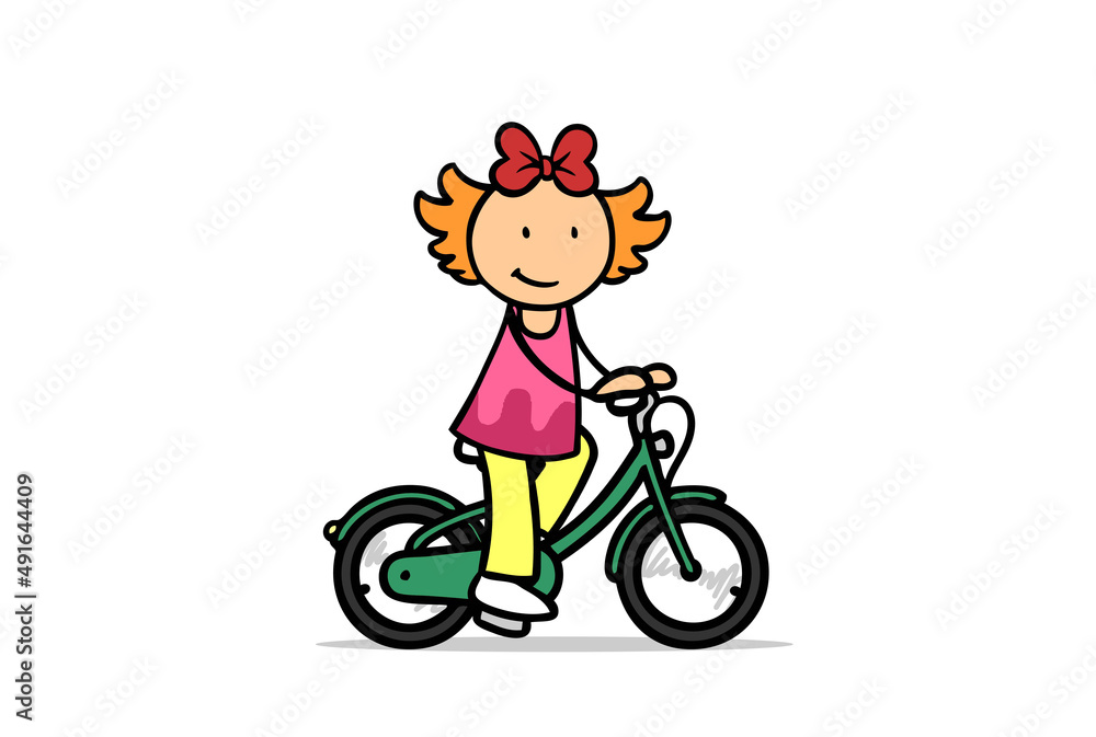 Cartoon Kind lernt Fahrrad fahren mit Kinderfahrrad Stock Illustration ...