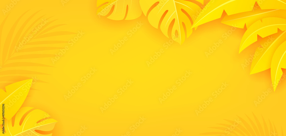 Summer, paper cut leaf shape yellow background. EPS 10 Vector ...