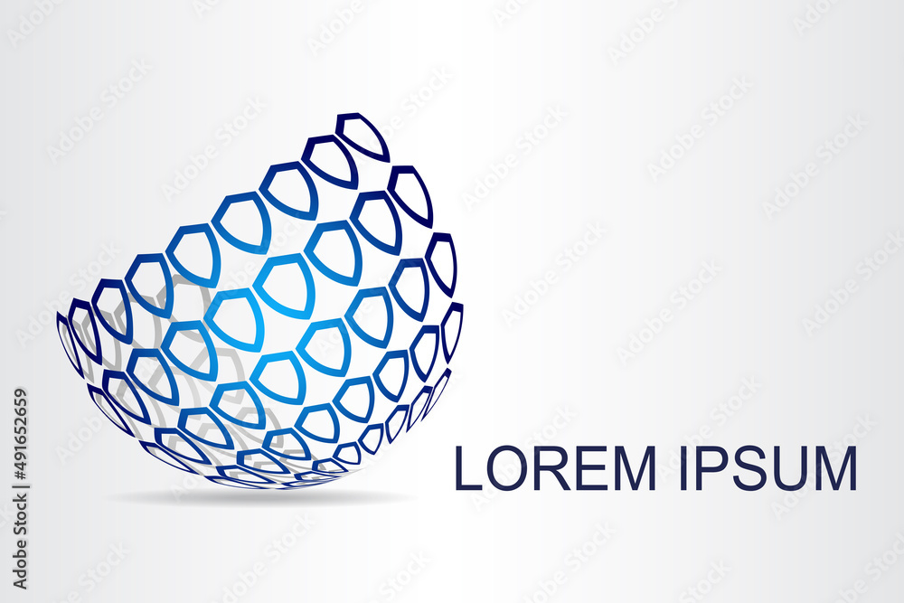 Abstract global security logo stylized spherical surface with shield ...