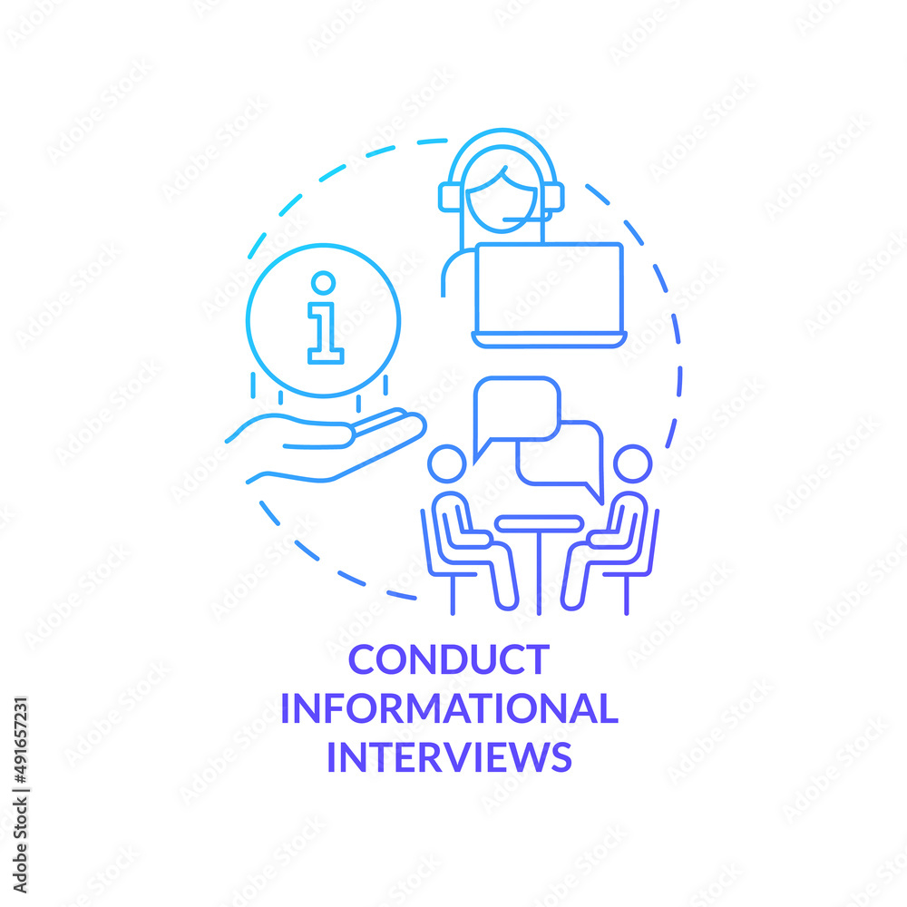 Conduct informational interviews blue gradient concept icon. Step to ...