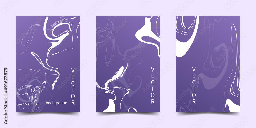 Vector abstract poster template with liquid white wavy lines. Lilac ...