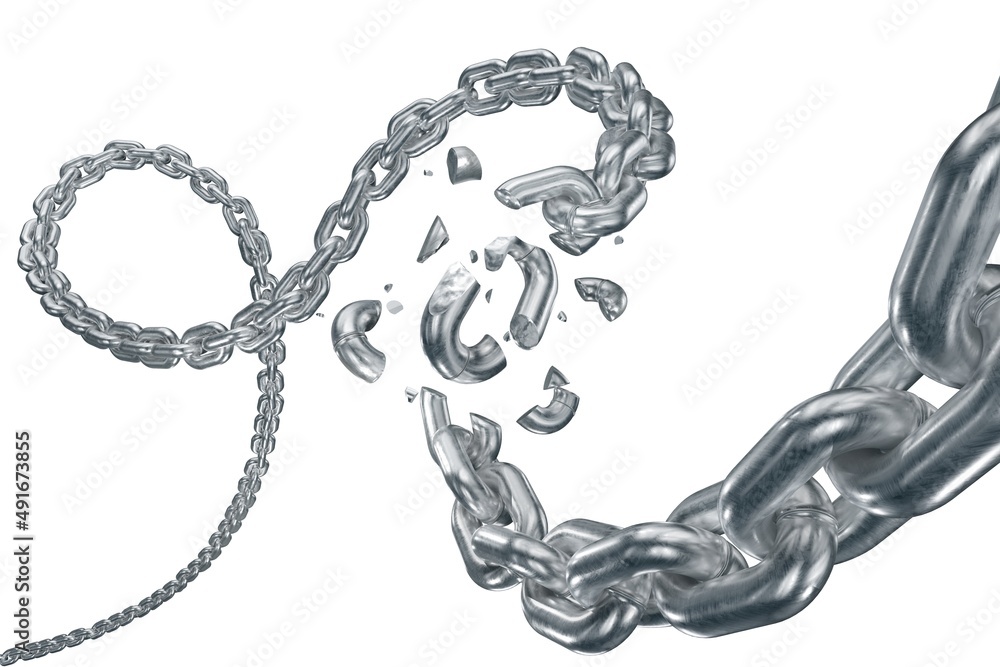 3D illustration of broken iron chain Stock Illustration | Adobe Stock