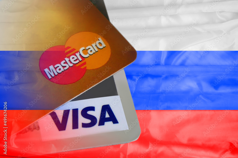 Ukraine, Odessa, March 2022 - MasterCard and Visa plastic cards on the ...