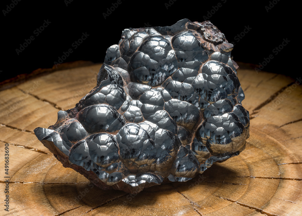 Kidney resembling hematite rock with its undulated metallic surface ...