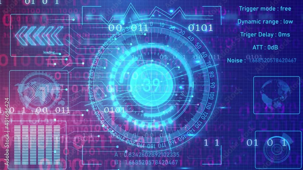 Radar HUD Screen Animation 4K. Motion graphic of colorful sonar radar ...