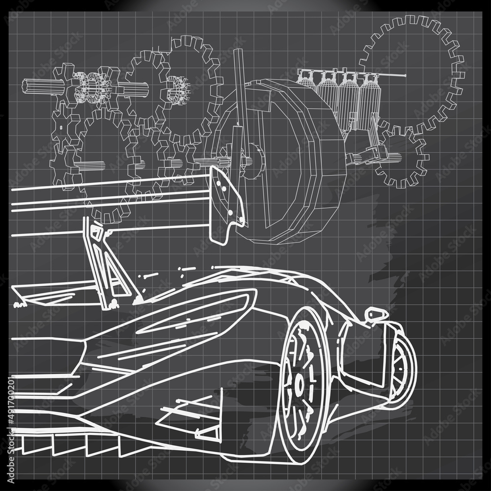Sports Car Sketch on Backboard Stock Vector | Adobe Stock
