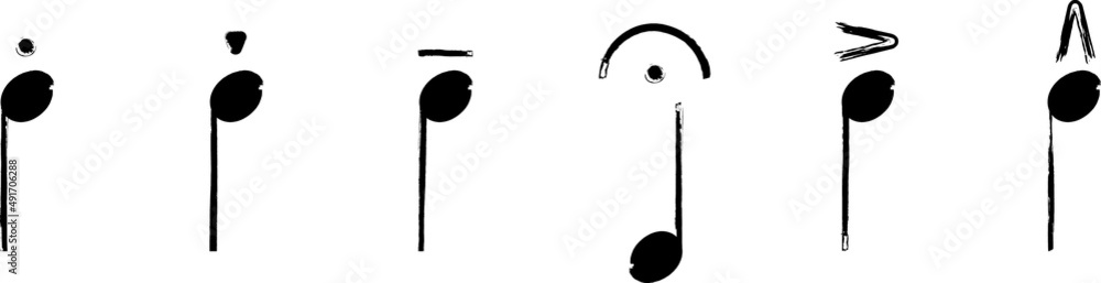 Set of the Articulation marks symbols. Staccato, Staccatissimo, Tenuto ...
