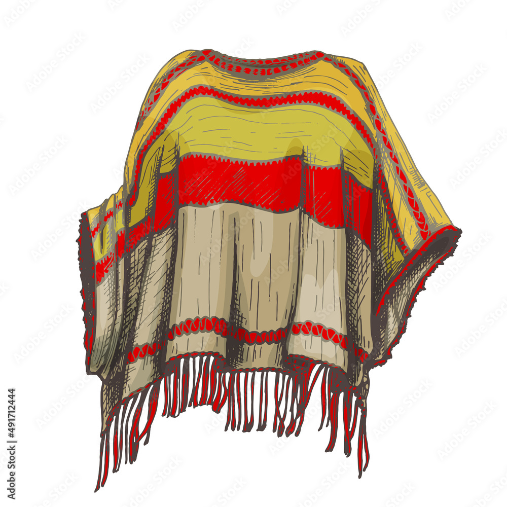 55_poncho_realistic mexican poncho, drawing linear, cinco de mayo ...