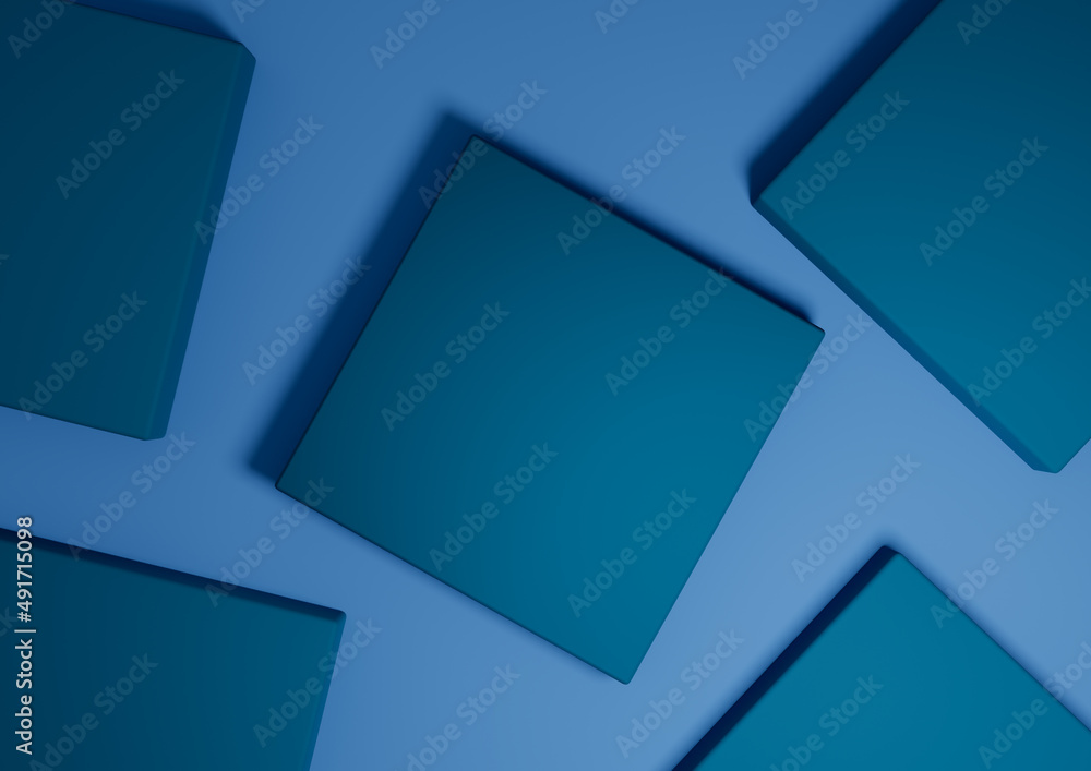 Bright, dark, pastel blue, 3D render minimal, simple top view flat lay ...