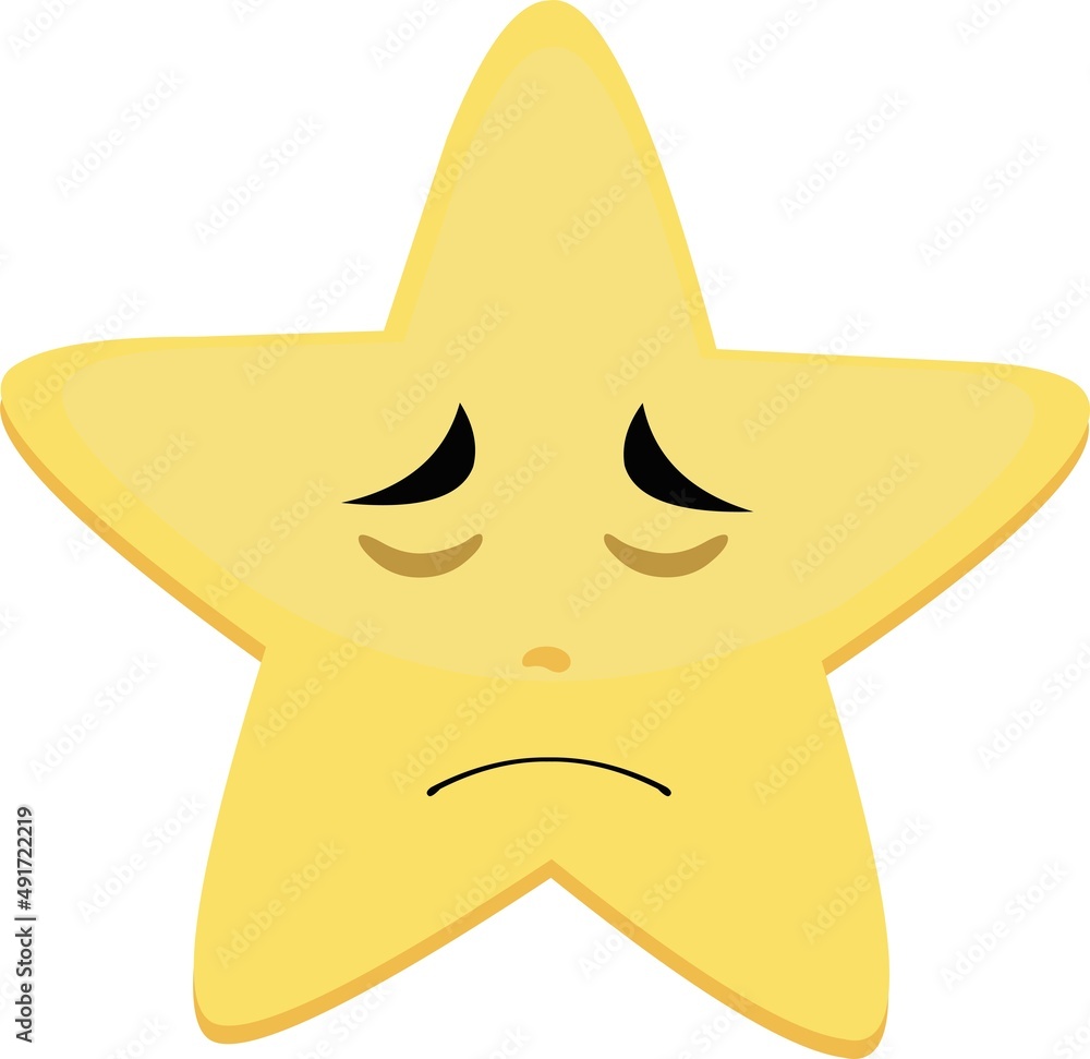 Vector cartoon character illustration of a star, with a sad expression ...