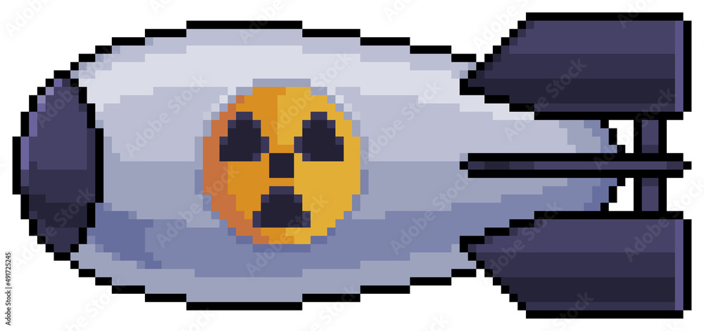 Pixel art nuclear bomb atomic bomb vector icon for 8bit game on white ...