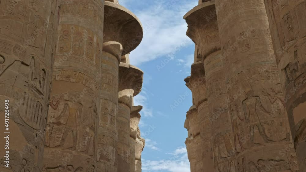 Papyrus columns of Great Hypostyle Hall is located in Karnak temple ...