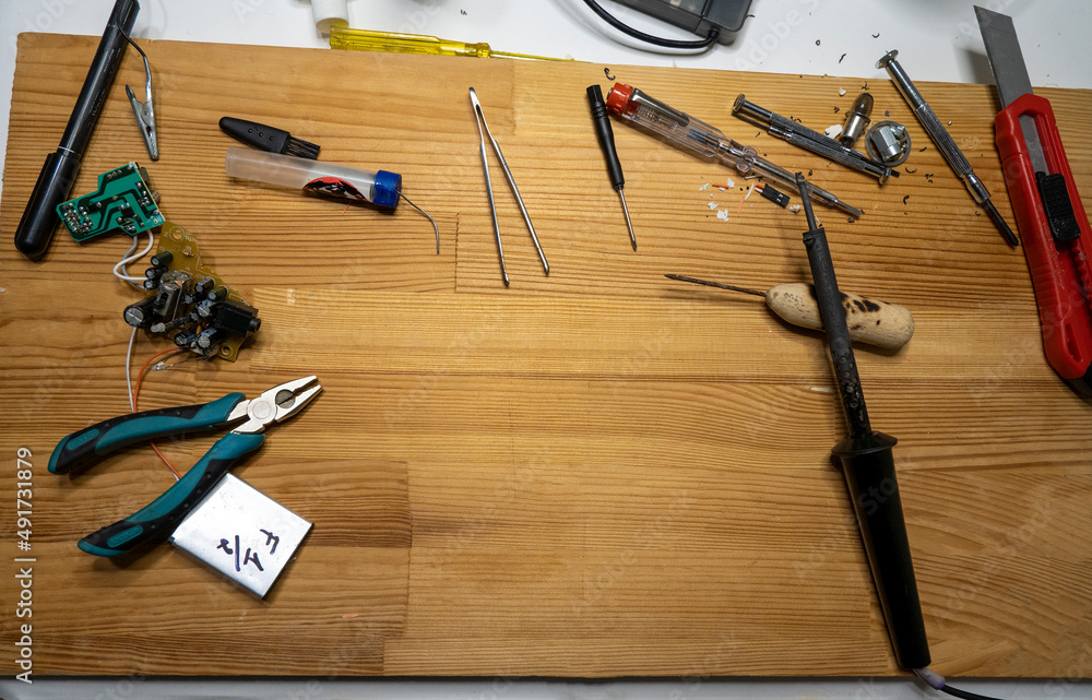 Closeup image of simple electric circuit, breadboard with electrical ...