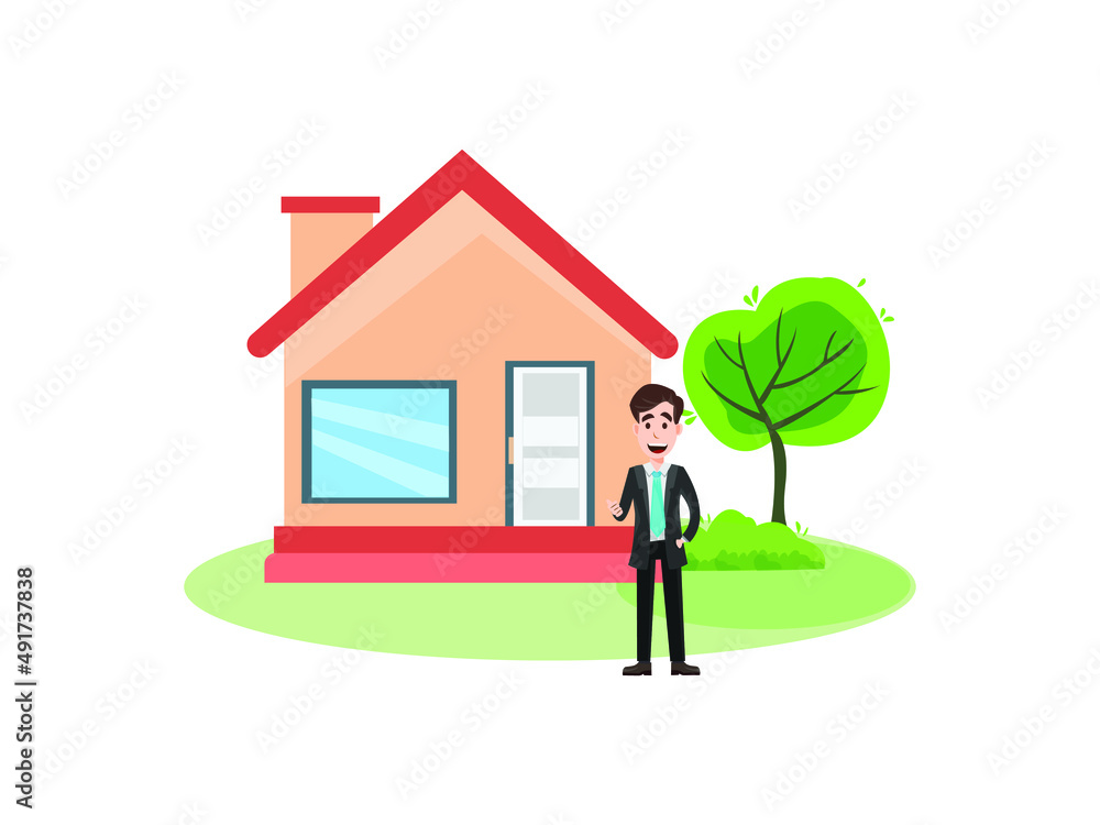 House and man Vector Cartoon illustration. Home Symbol. Beautiful ...