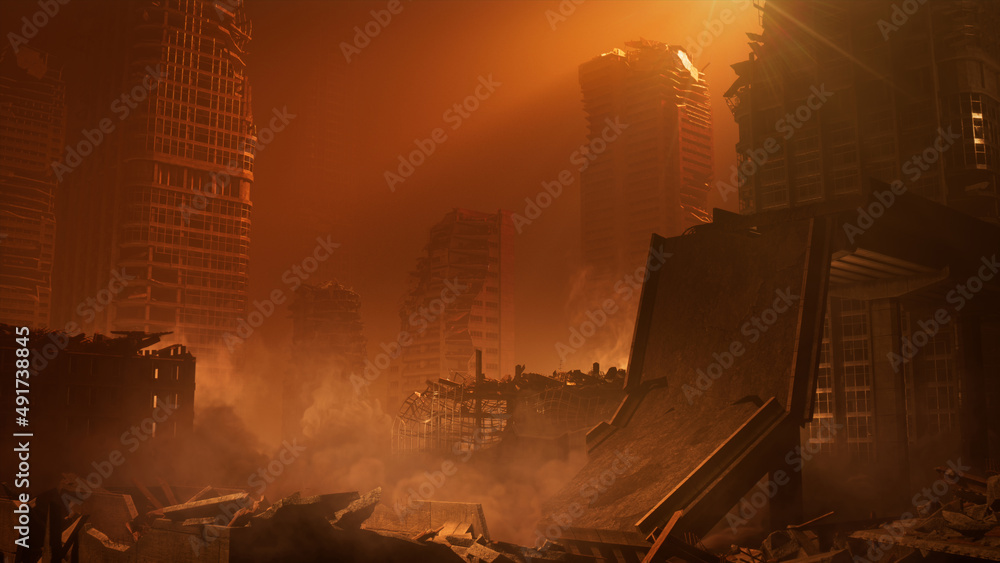 Damaged Structures form an Apocalypse City environment. War concept ...