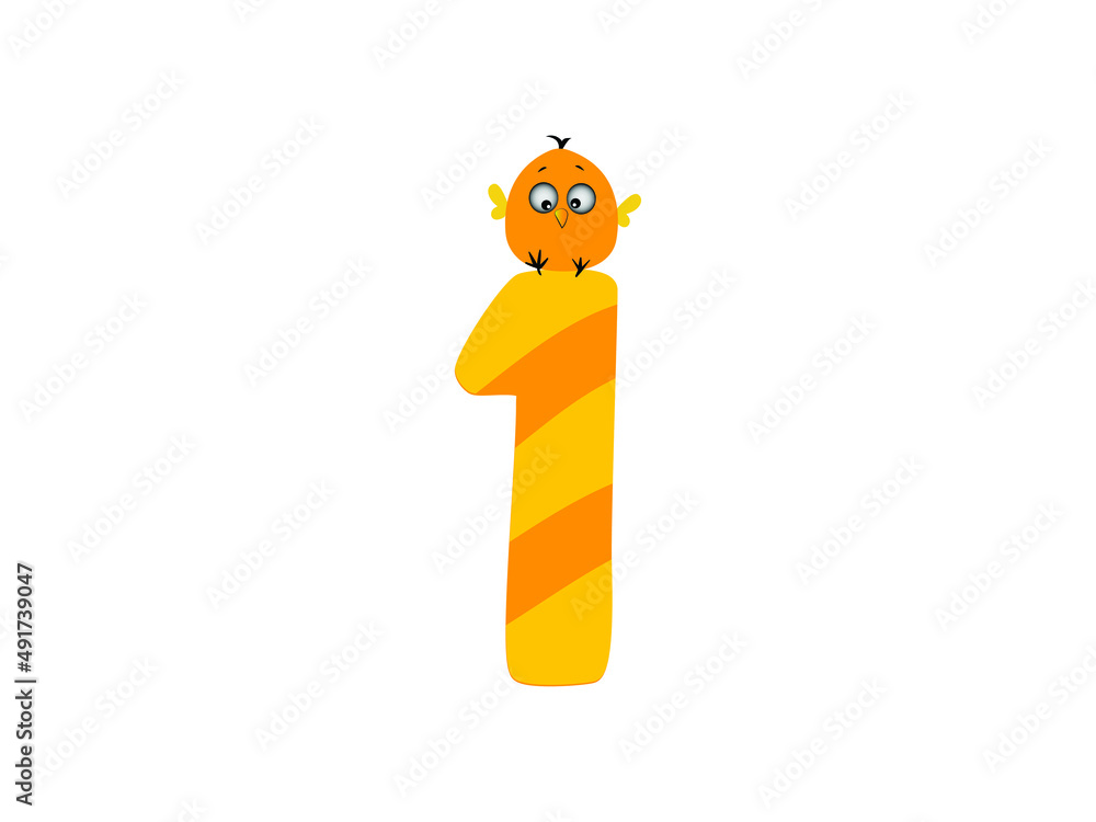 Cute Bird number 1 one orange funny cute birthday party sign isolated ...